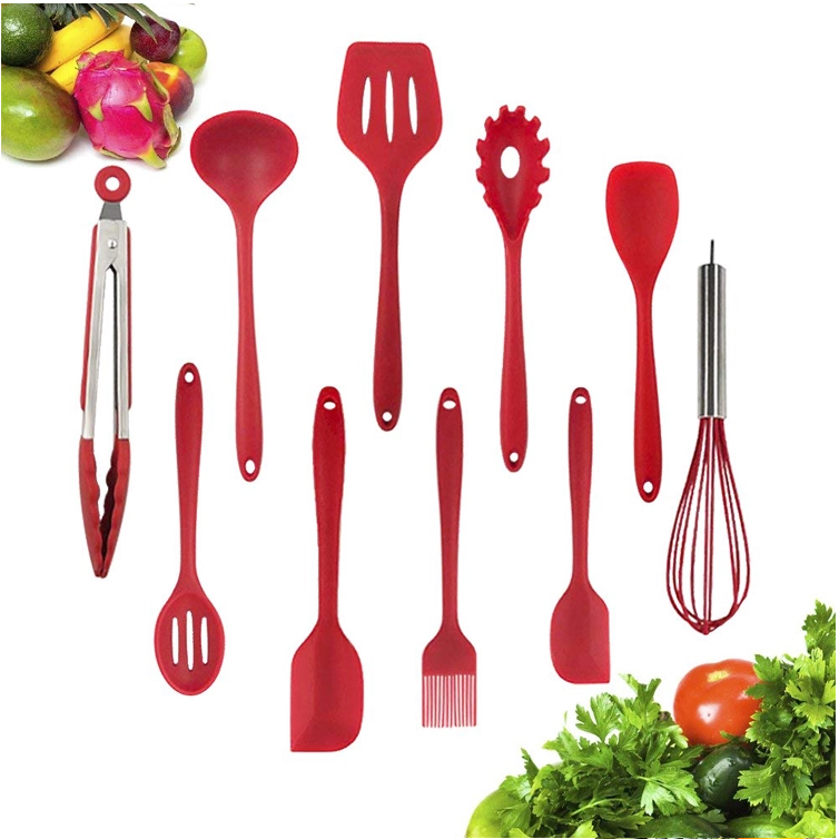 ECO LIFE Set of 10 Food Grade Heat Resistant Silicone Kitchen Utensils ...